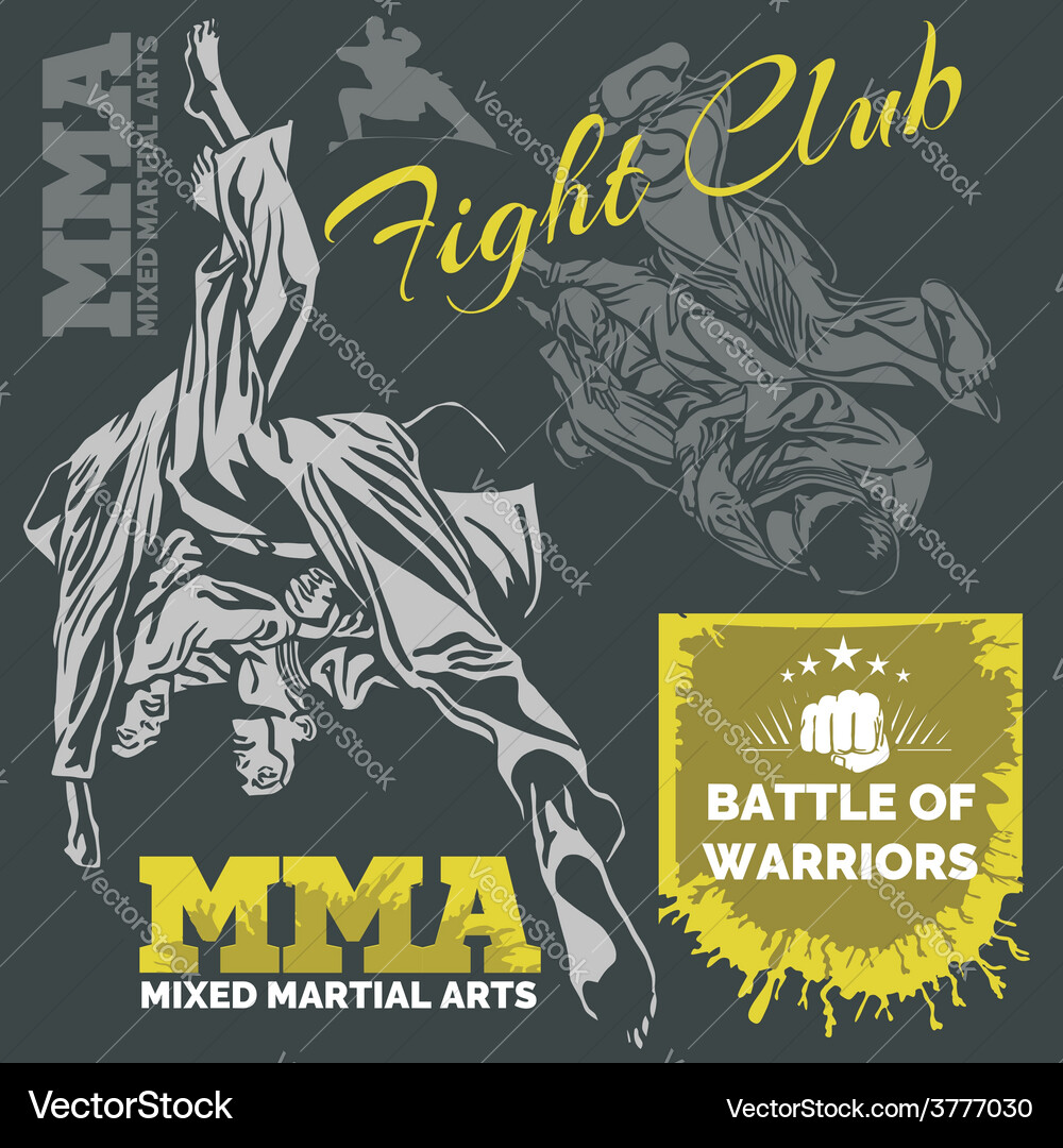 MMA Labels - Mixed Martial Arts Design Royalty Free Vector