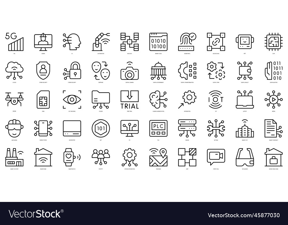 Set of thin line digital technology icons Vector Image