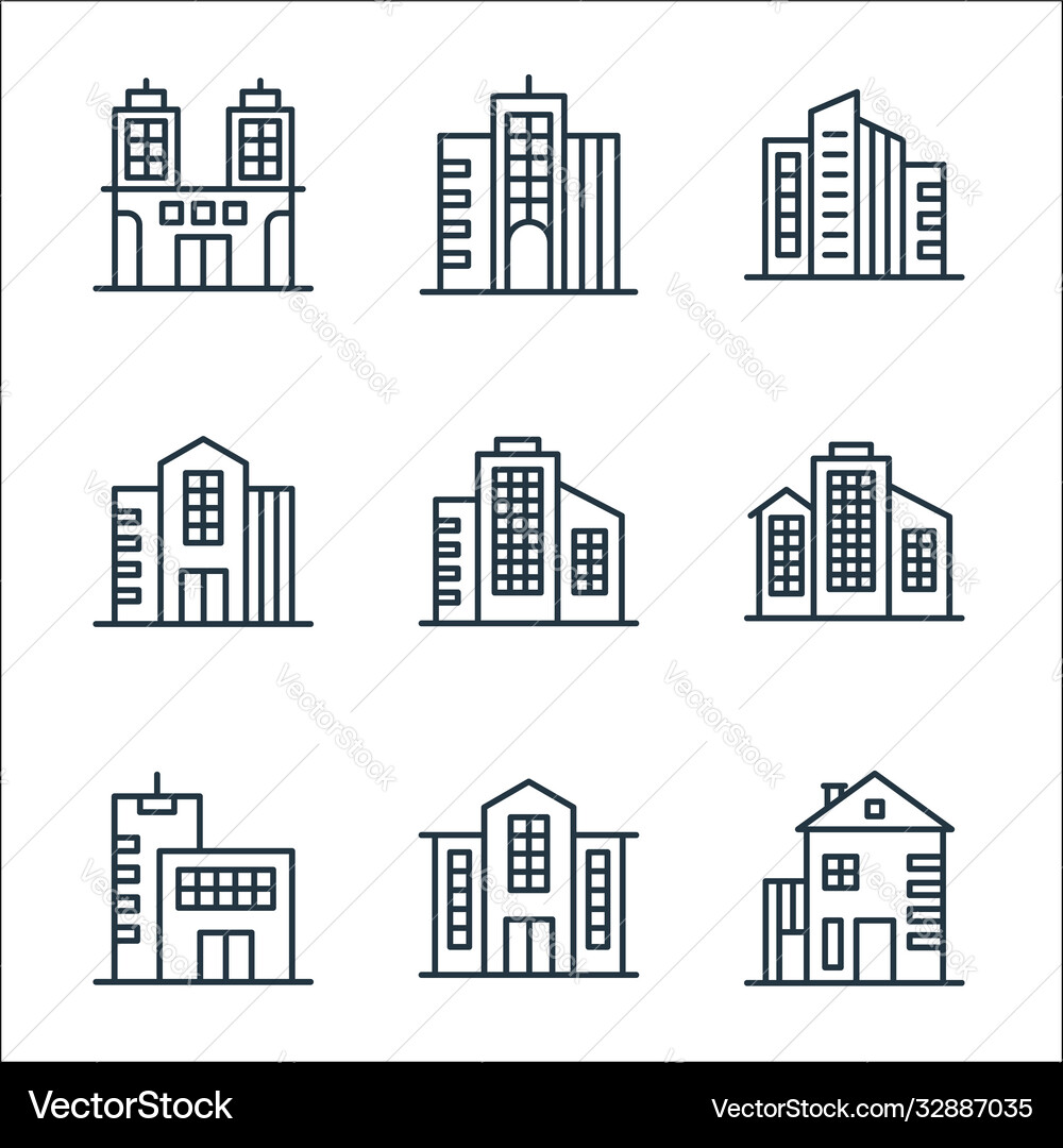 Buildings line icons linear set quality line set Vector Image