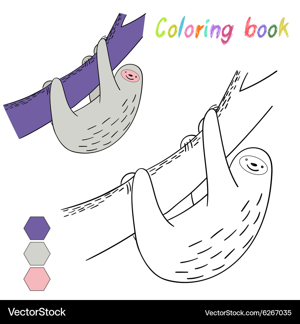 Coloring book sloth kids layout for game Vector Image
