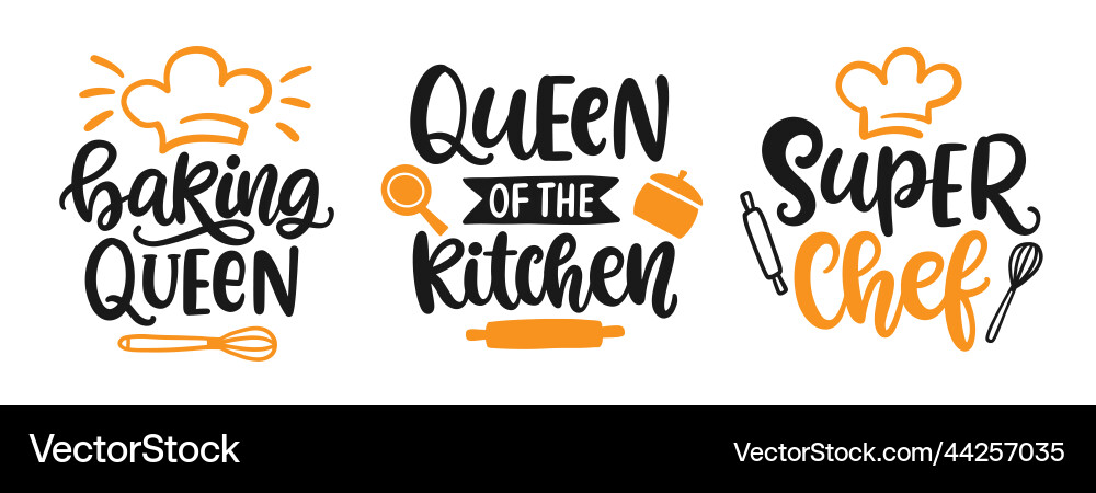 Cooking sayings collection lettering emblems set Vector Image