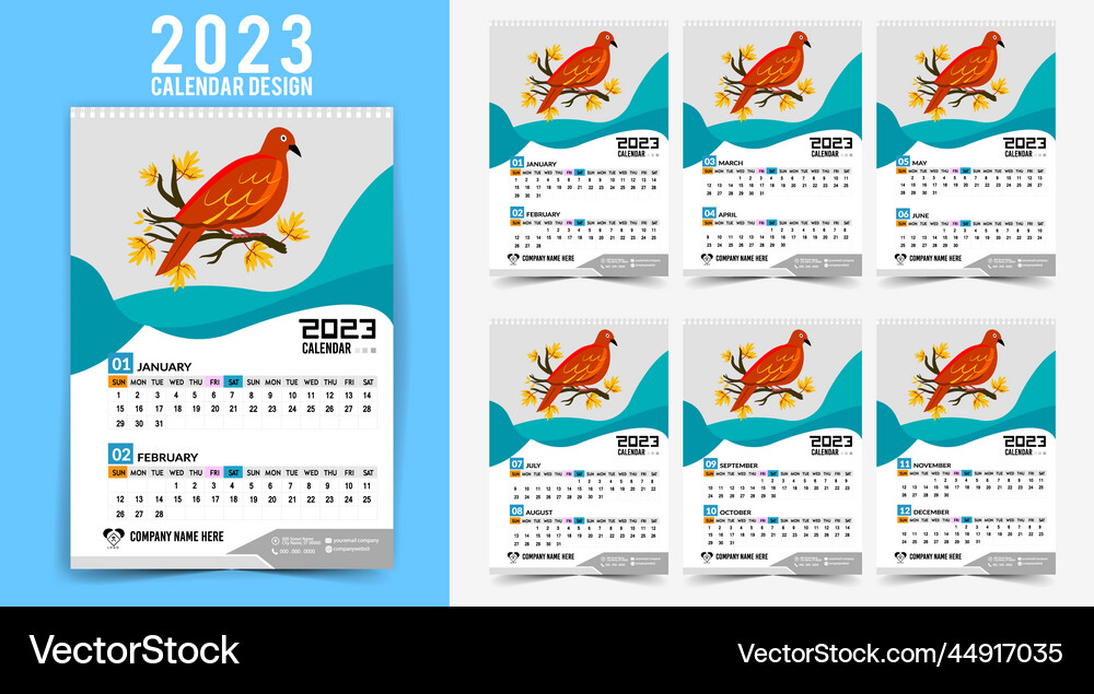 Creative monthly 2023 wall calendar design Vector Image