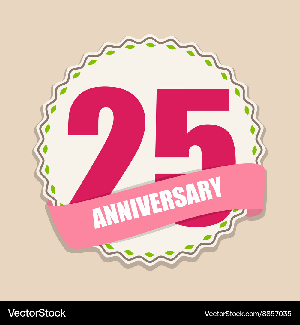 Cute template 25 years anniversary sign Royalty Free Vector