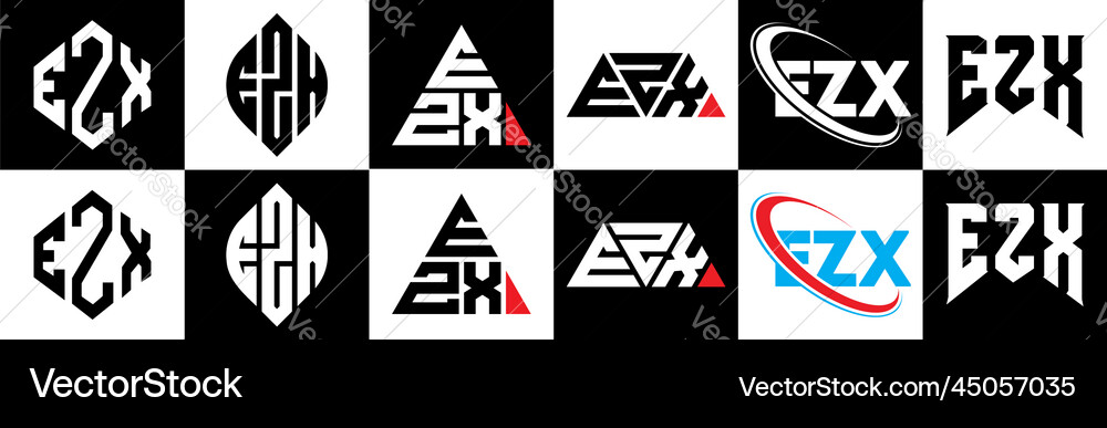 Ezx letter logo design in six style polygon Vector Image