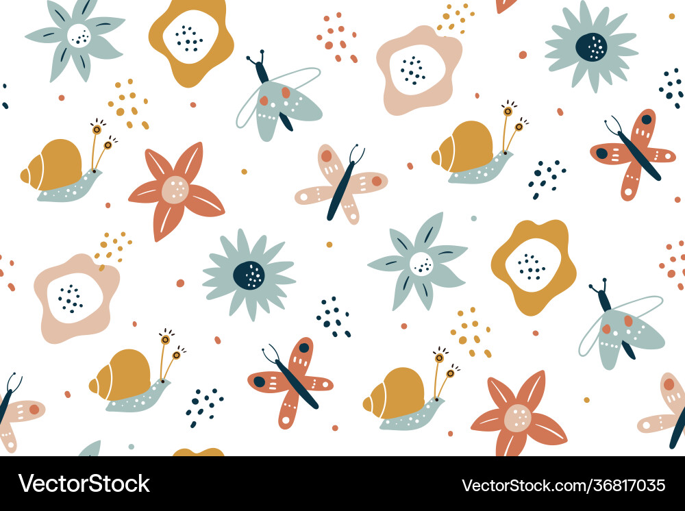 Floral seamless pattern with butterflies hand Vector Image