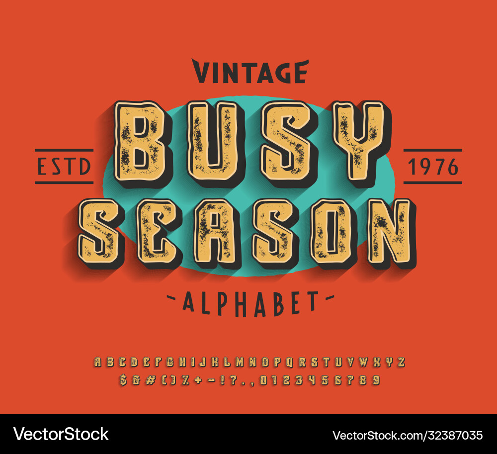 Font busy season 3d display typeface Royalty Free Vector