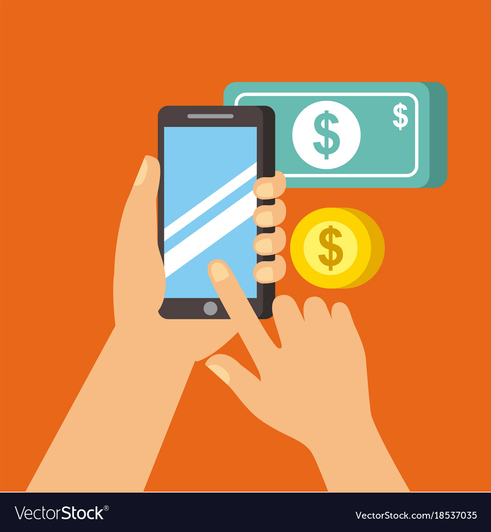 Hand hold smartphone finger touch screen mobile Vector Image