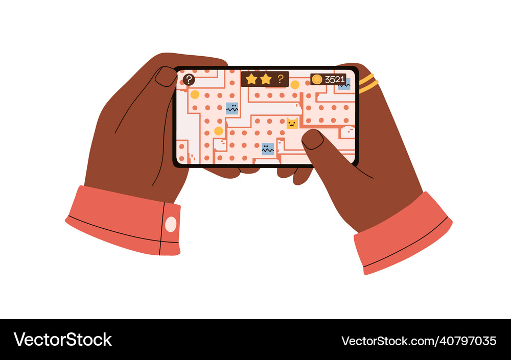 Hands holding mobile phone playing game gamer Vector Image
