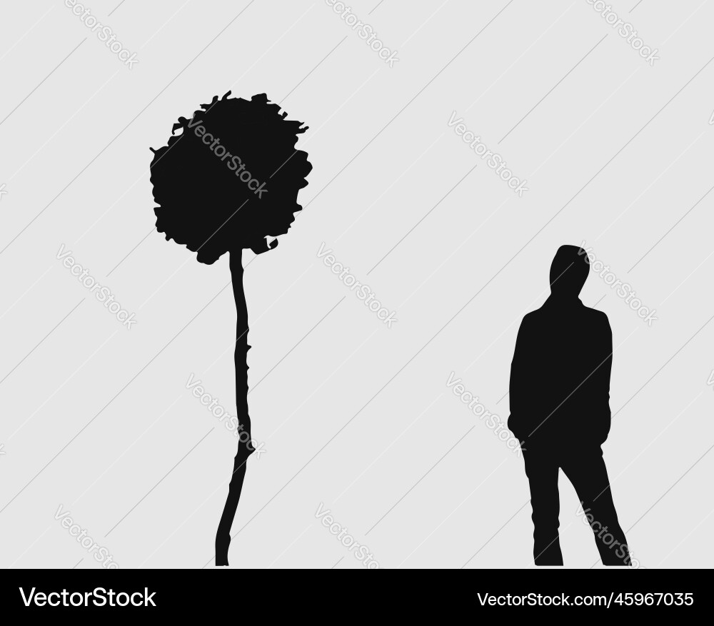 Man and tree black silhouettes Royalty Free Vector Image