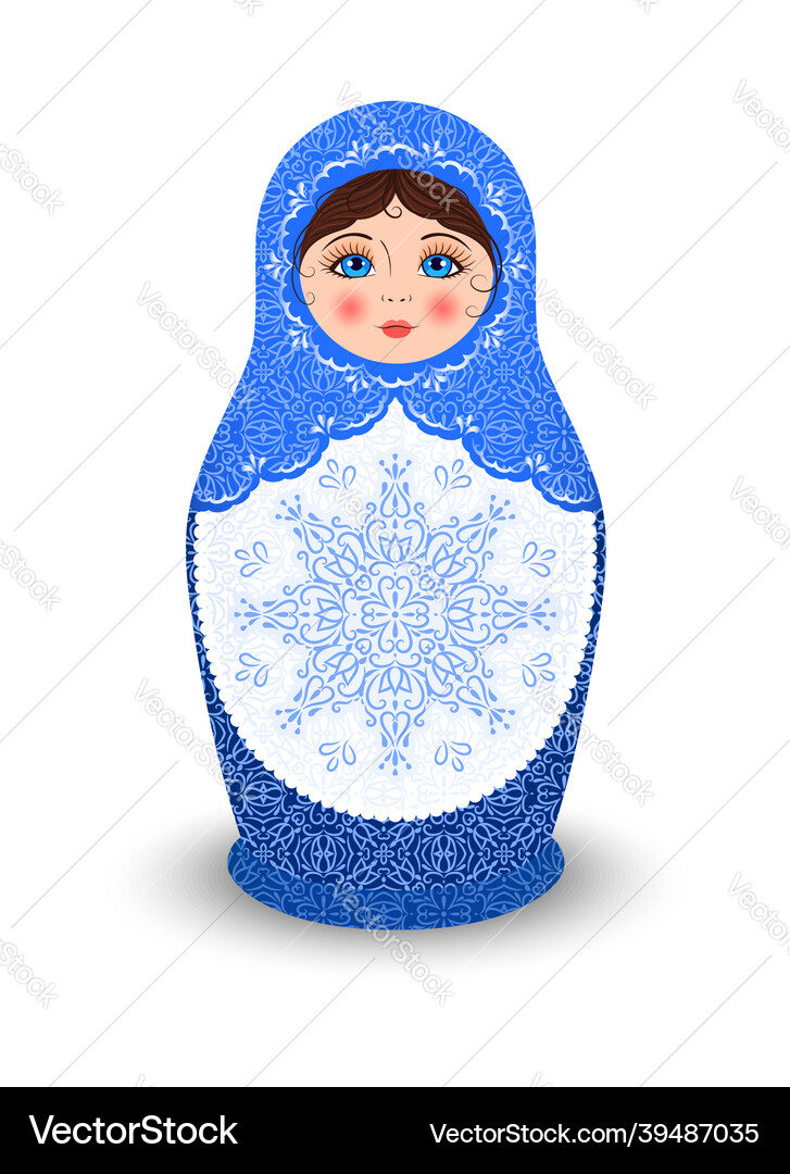 Matryoshka and snowflake isolated beautiful Vector Image