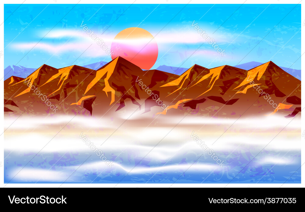 Peaks in the haze and clouds Royalty Free Vector Image