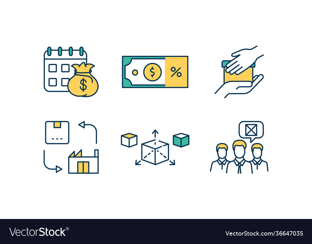 Product management rgb color icons set Royalty Free Vector