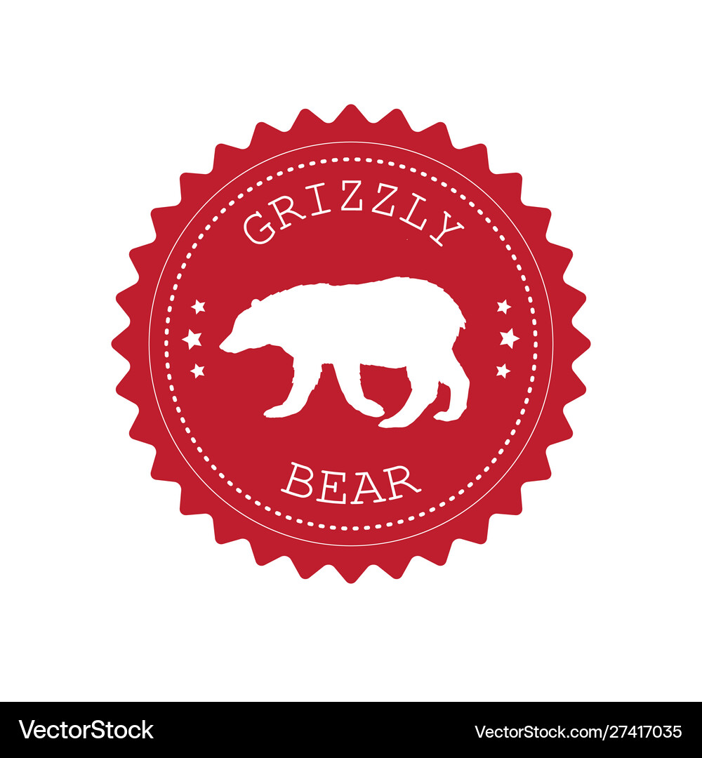 Round retro red logo with bear silhouette Vector Image