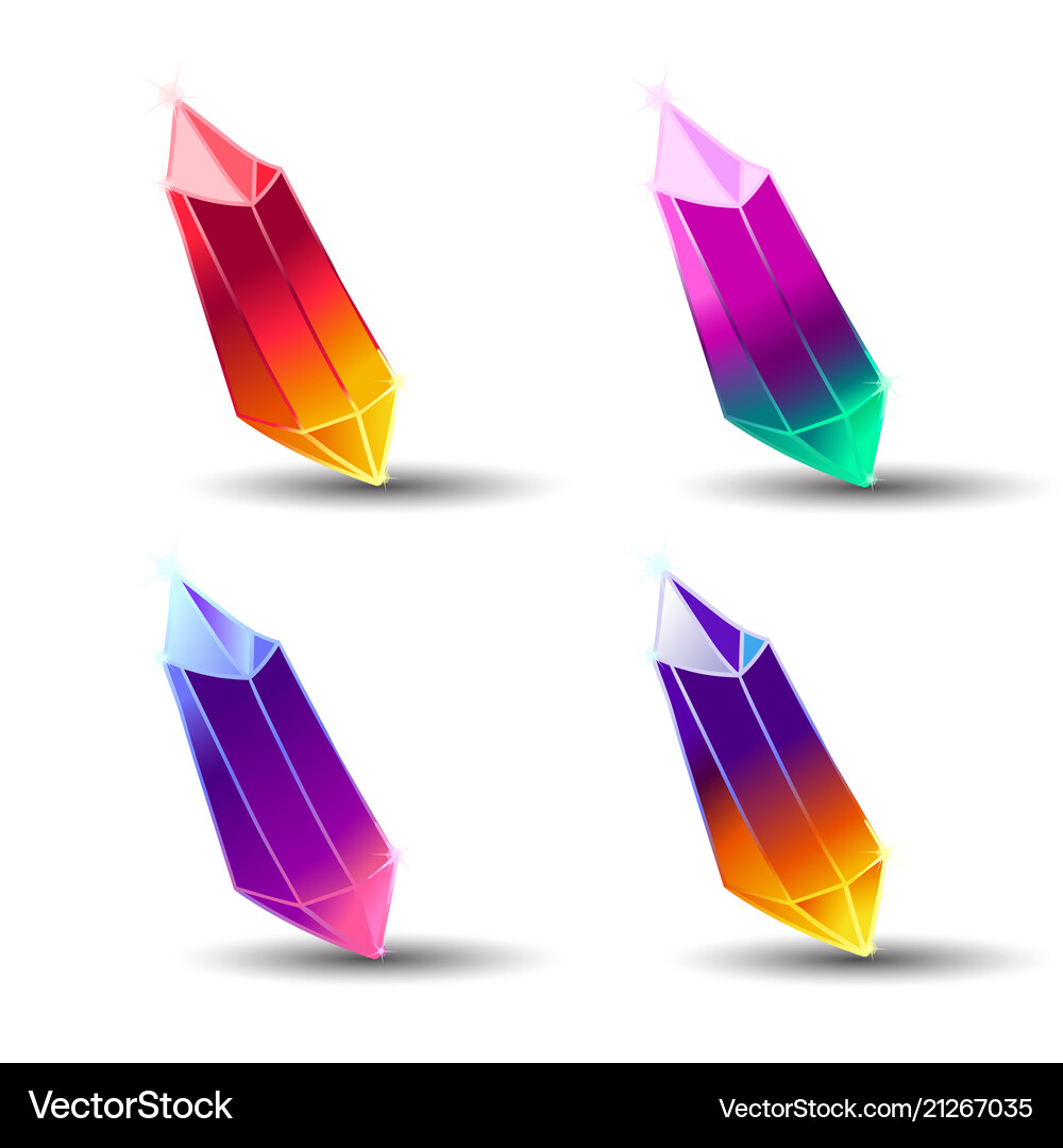 Set cartoon different color crystals mineral Vector Image