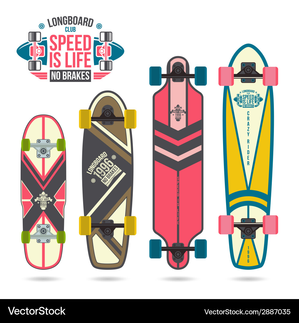 Set of prints on longboard Royalty Free Vector Image