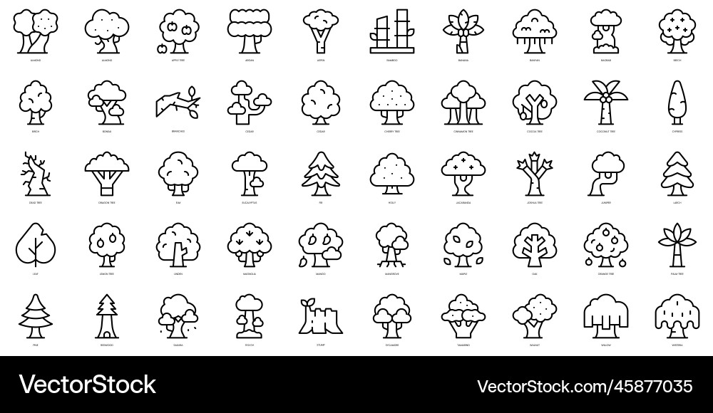 Set of thin line trees icons Royalty Free Vector Image