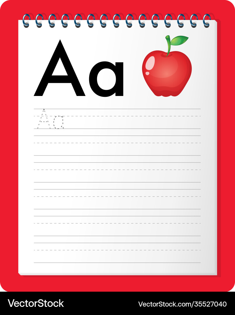 Alphabet tracing worksheet with letter a and a Vector Image