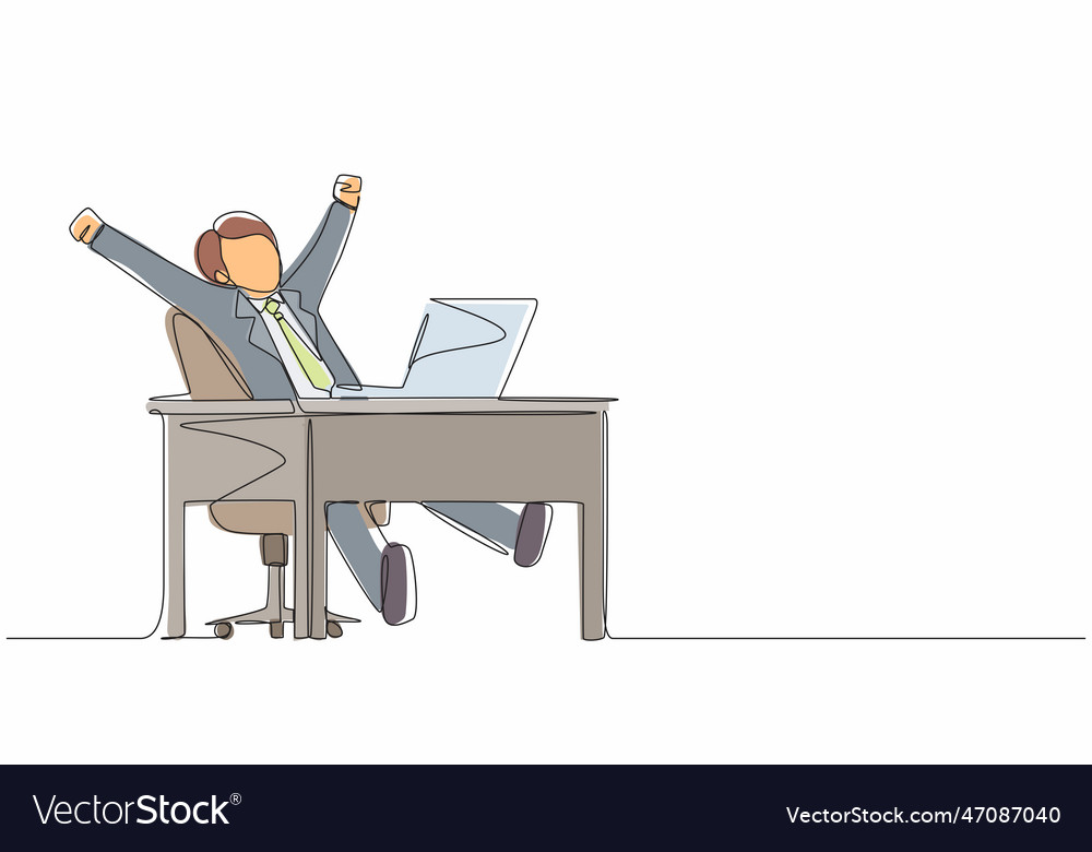Continuous one line drawing happy businessman Vector Image