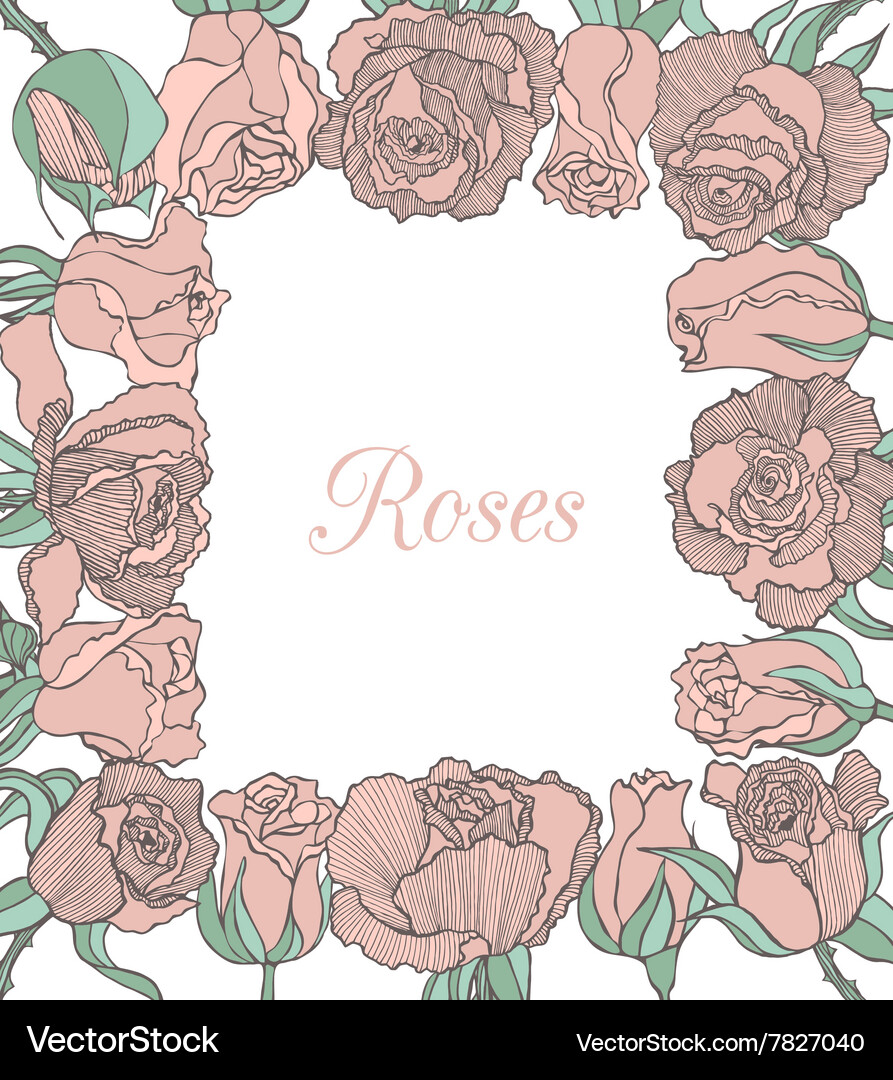 Decorative floral frame with pink roses Royalty Free Vector