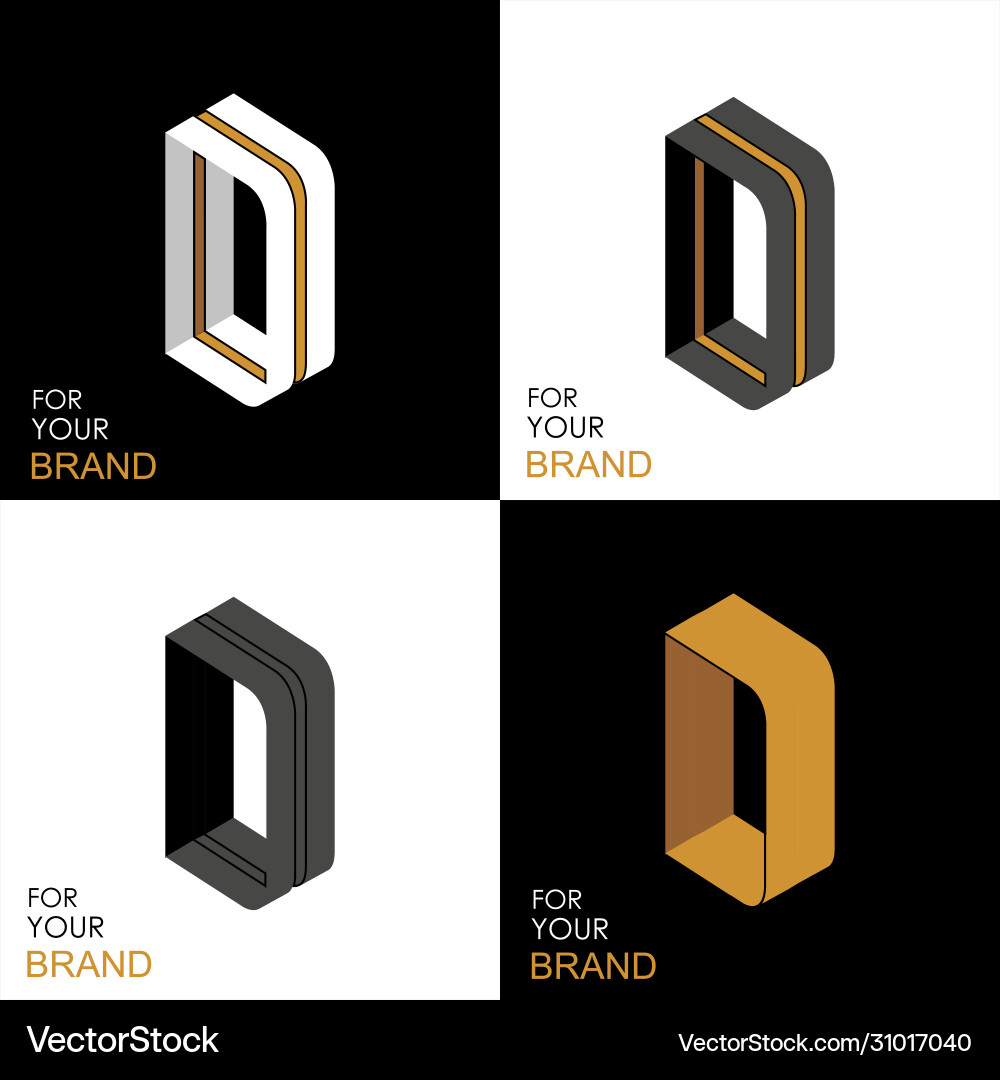 Isometric set letter d black white gold palette Vector Image