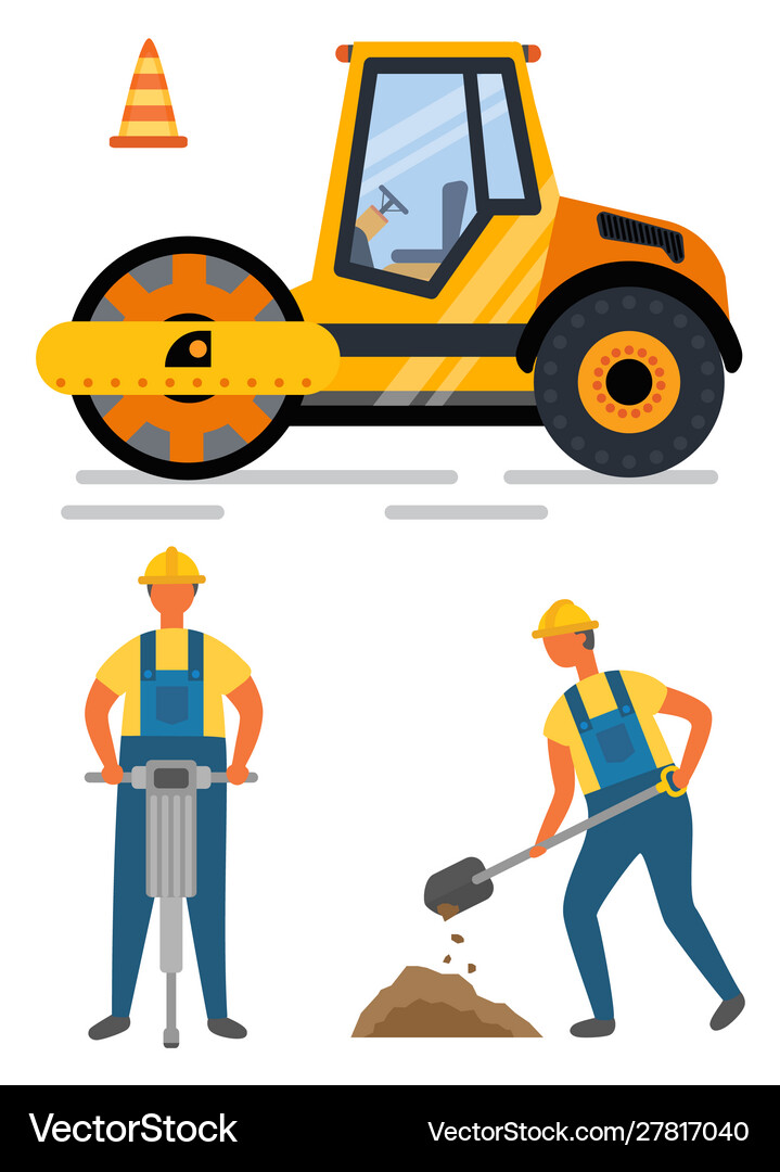 Pressure auto drill and shovel roadwork Royalty Free Vector
