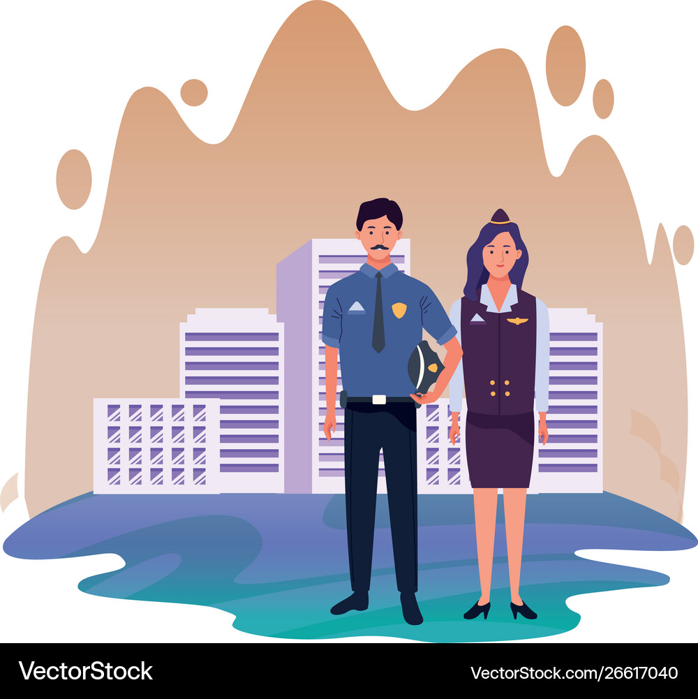 Professionals workers couple smiling cartoons Vector Image