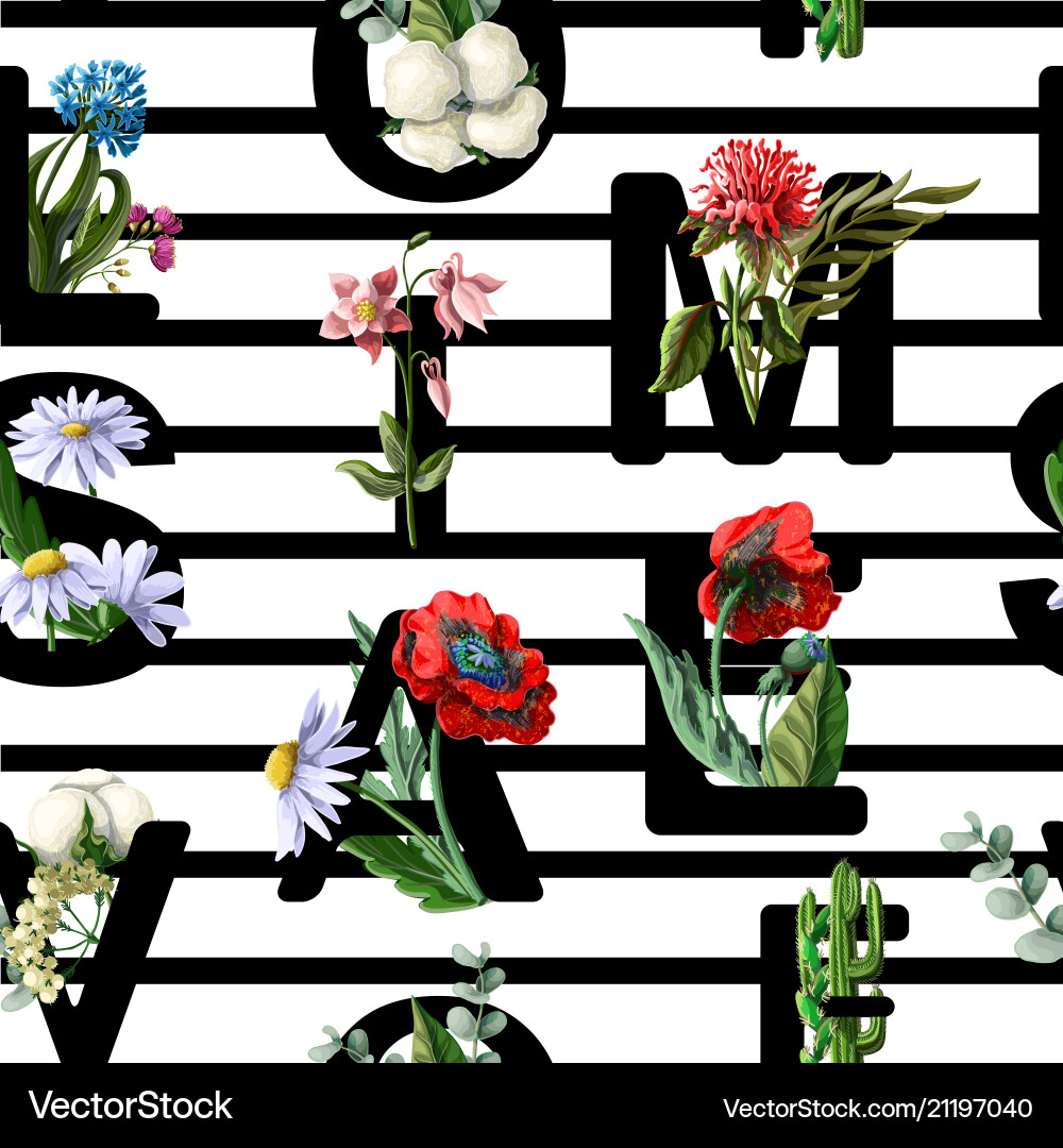 Seamless pattern from font with flowers Royalty Free Vector