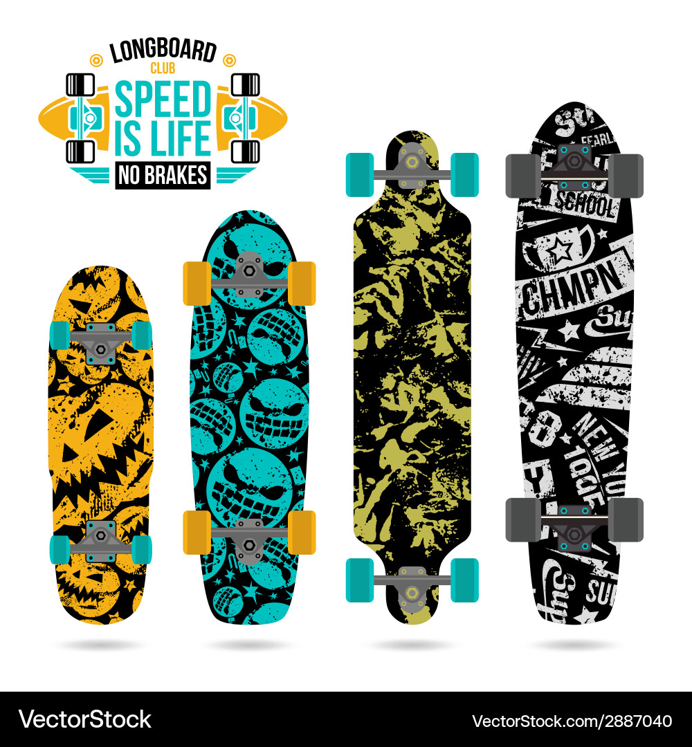 Set of prints on longboard Royalty Free Vector Image