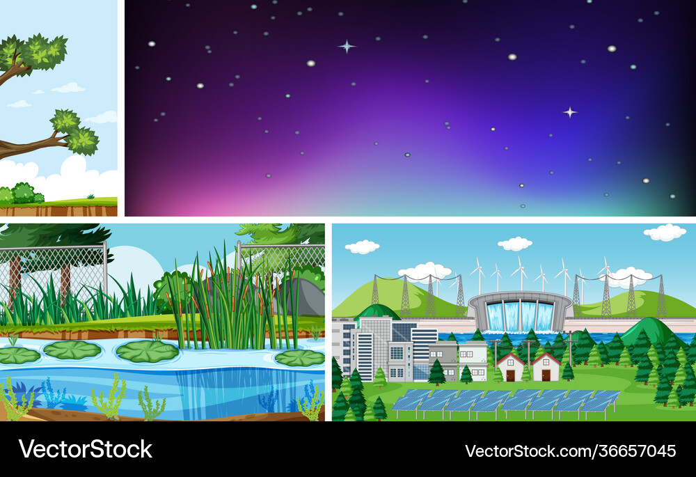 Four different scenes in nature setting cartoon Vector Image
