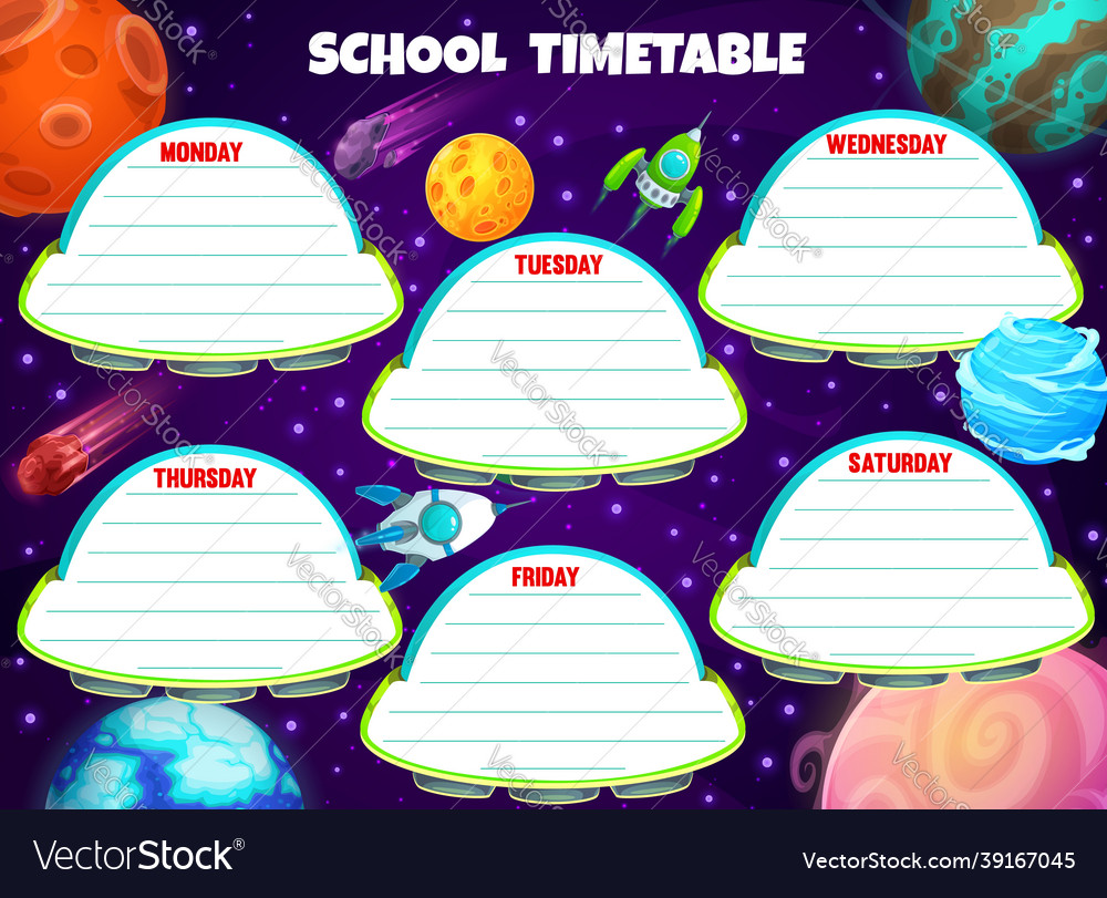 Galaxy timetable with spaceships and shuttles Vector Image