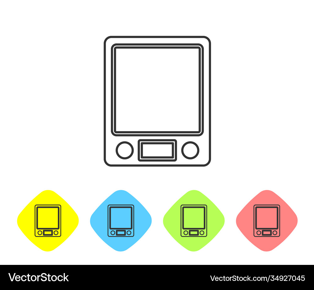 Grey line electronic scales icon isolated on white