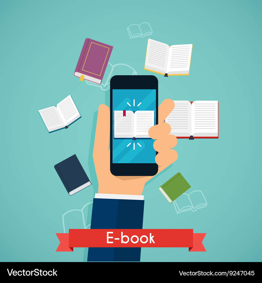 Hand holding mobile smart phone with book icon Vector Image