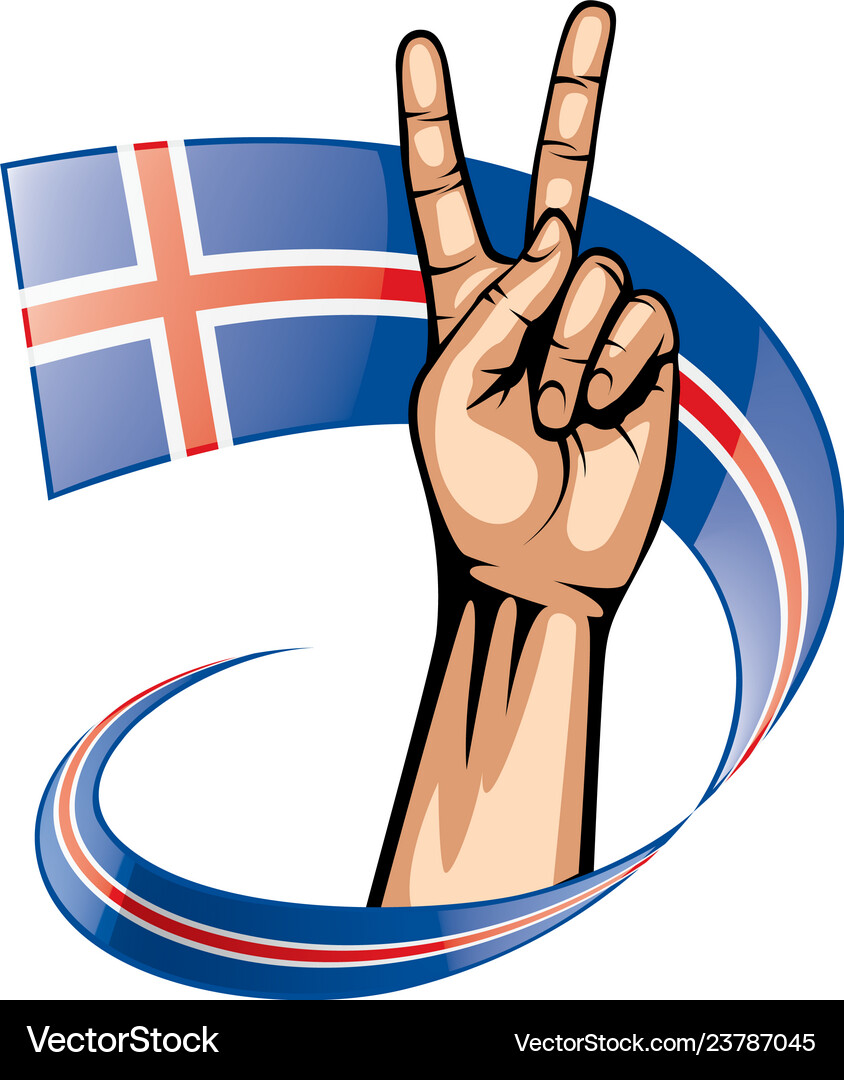 Iceland flag and hand on white background Vector Image
