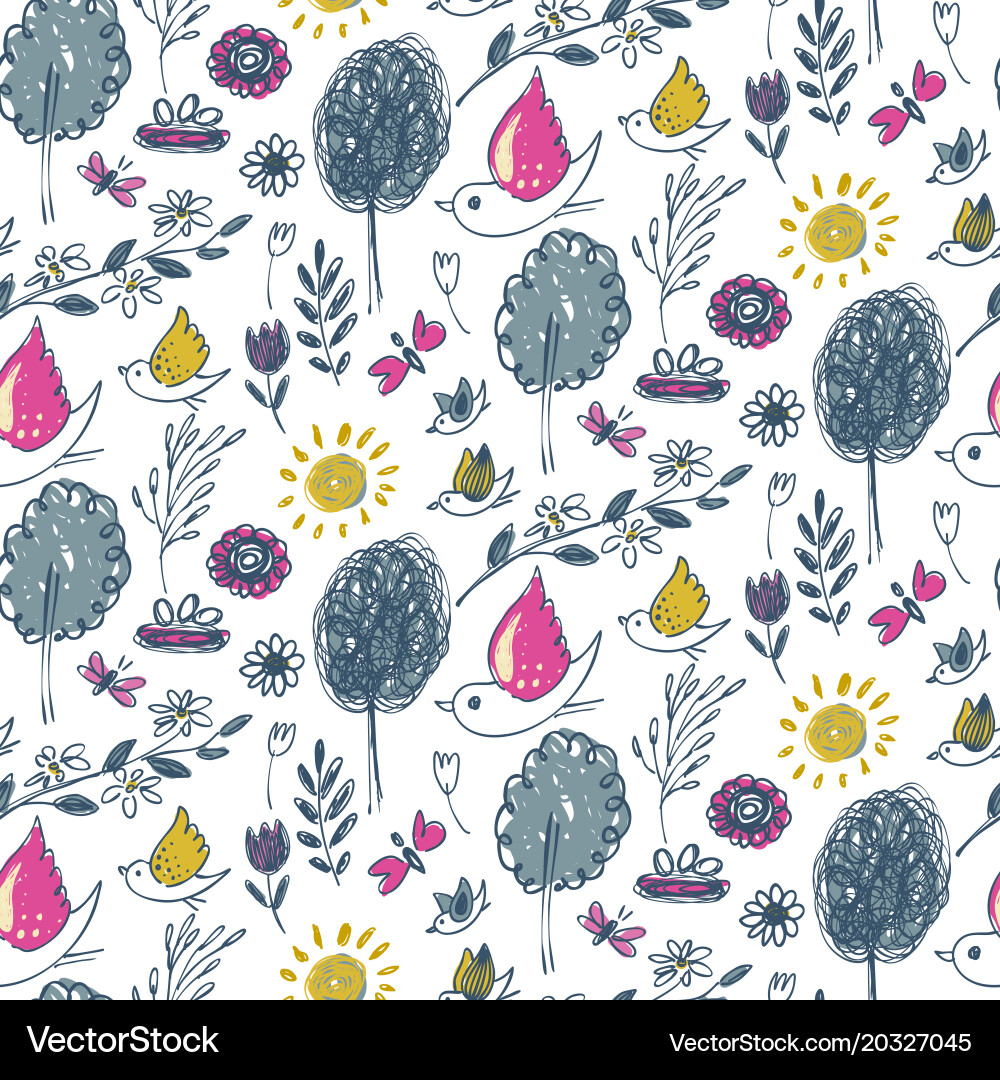 Seamless pattern with hand drawn floral nature Vector Image