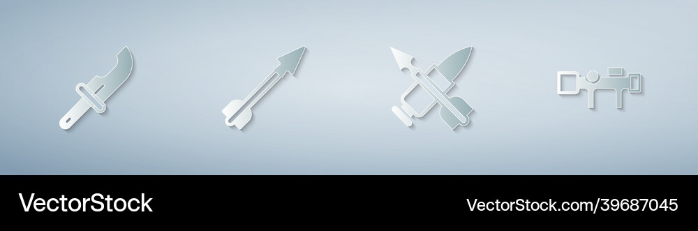 Set hunter knife medieval arrow crossed bullet Vector Image