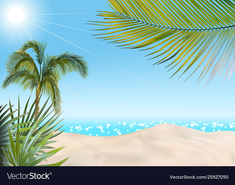 Beach with palms and sea background Royalty Free Vector