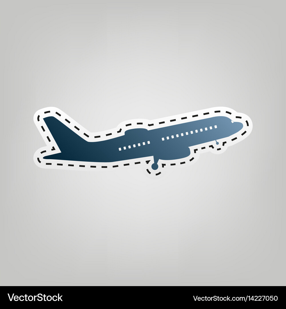 Flying plane sign side view blue icon Royalty Free Vector