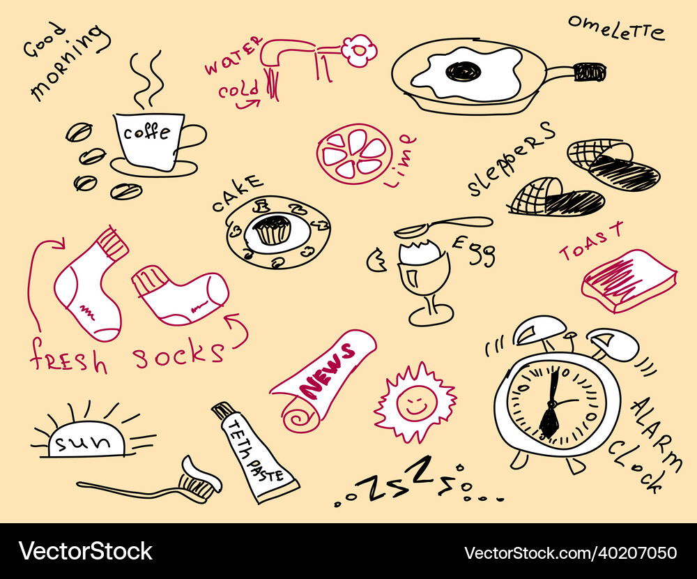 Hand drawn morning doodles Royalty Free Vector Image