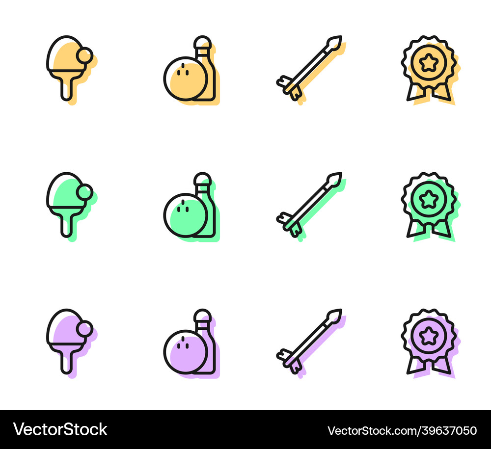 Set line medieval arrows racket bowling pin Vector Image