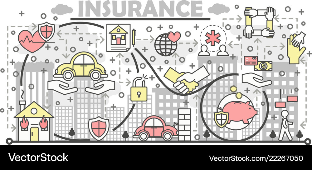 Thin line insurance poster banner template Vector Image