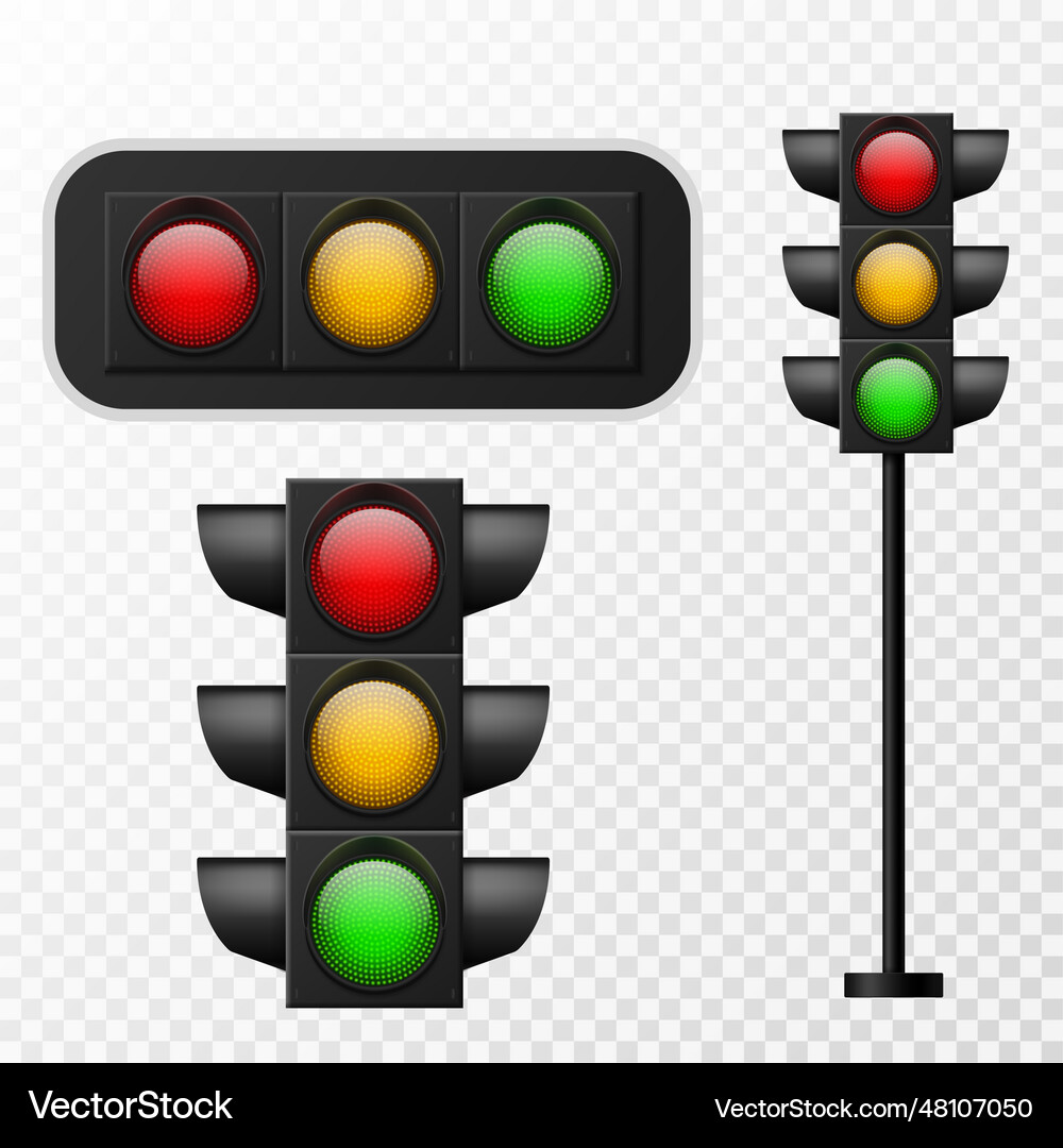 Traffic light realistic lights with three colors Vector Image