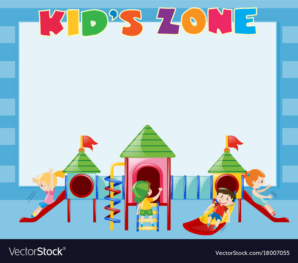 Border template with kids play on slide Royalty Free Vector Border template with kids play on slide Royalty Free Vector