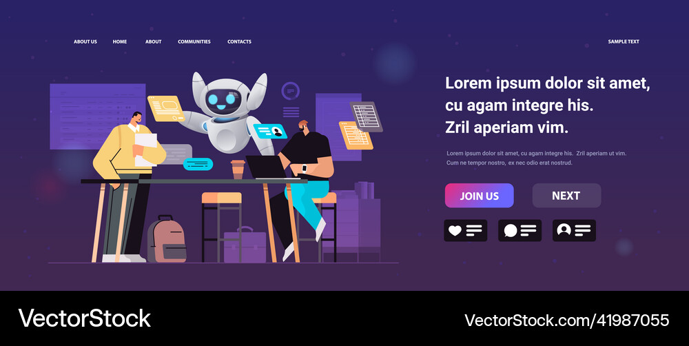 Businesspeople working with robot in office Vector Image