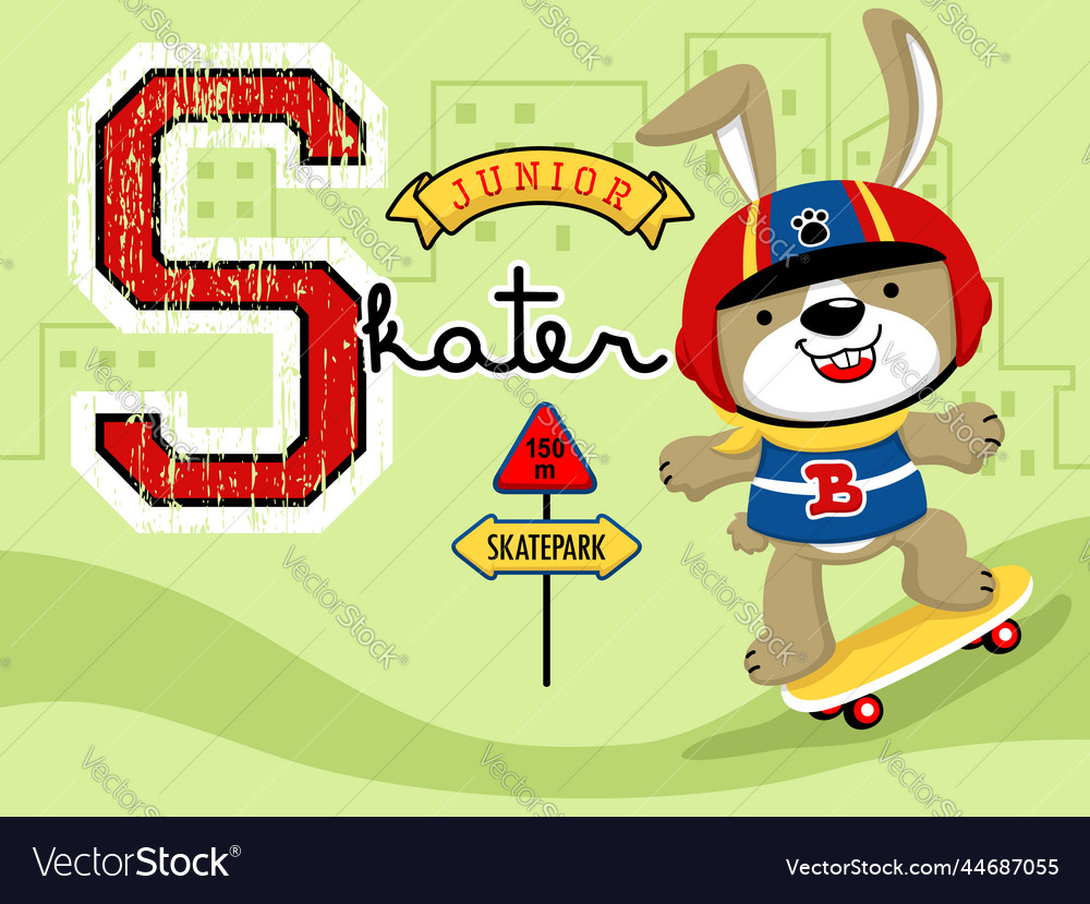 Funny bunny cartoon playing skateboard Royalty Free Vector