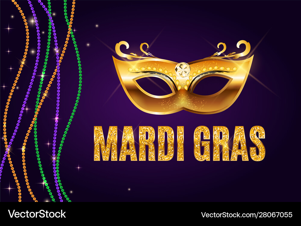 Greeting card template with beads for mardi gras Vector Image