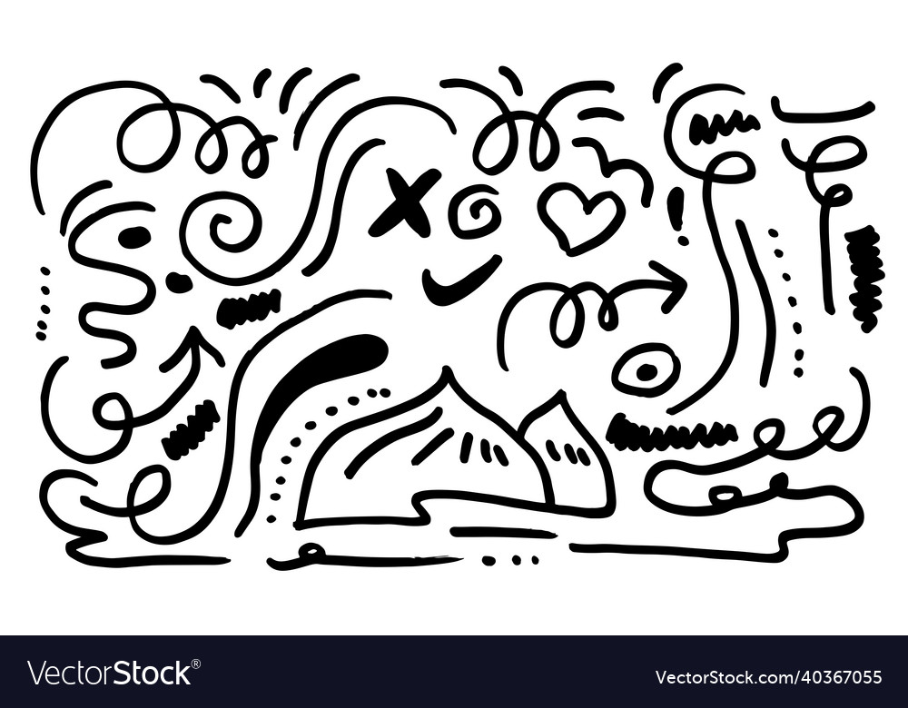 Hand drawn sketchy doodle cartoon set of curls Vector Image