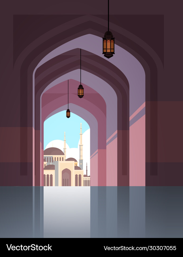 Nabawi mosque building architecture exterior view Vector Image