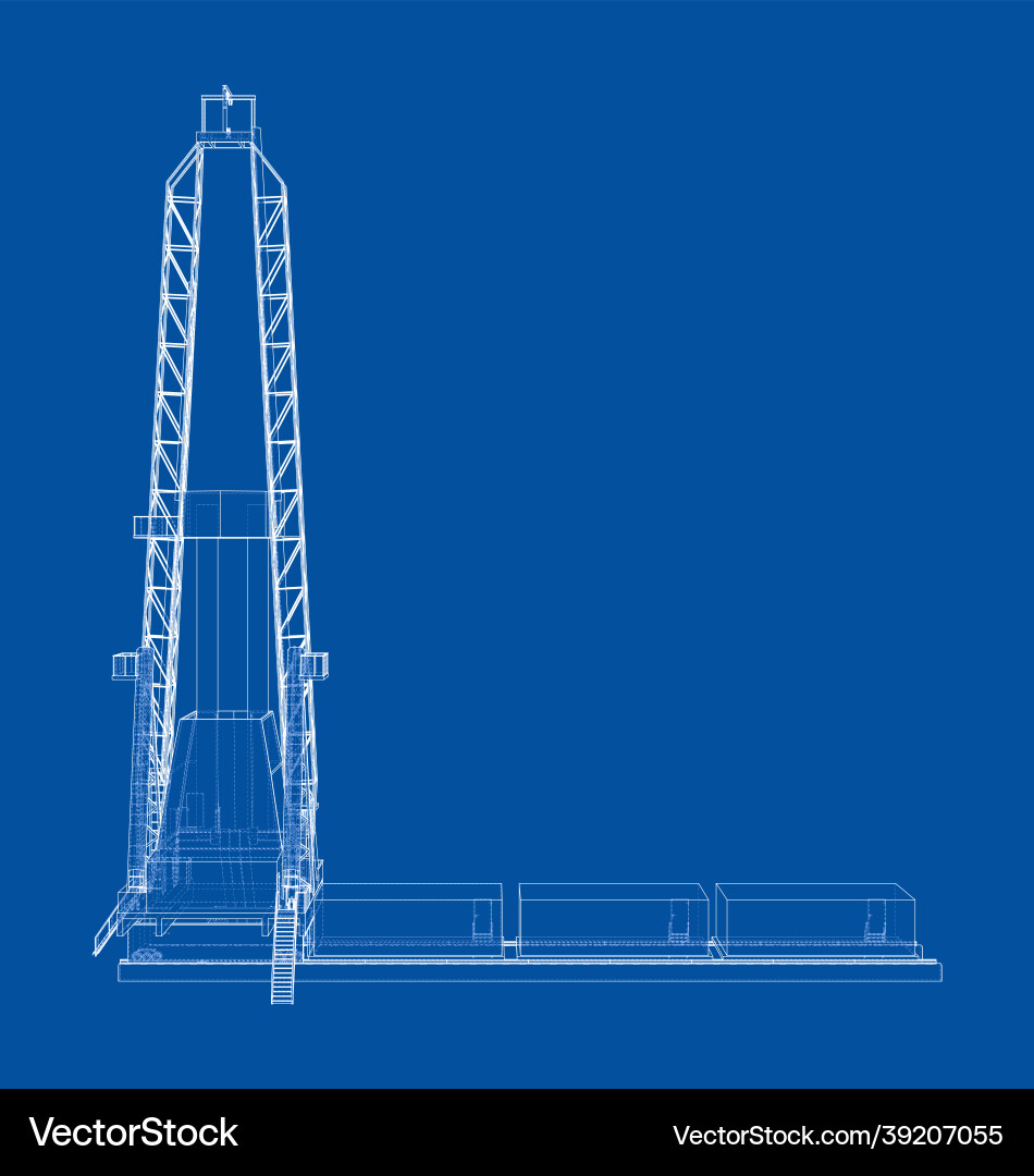 Oil rig rendering of 3d wire-frame style Vector Image