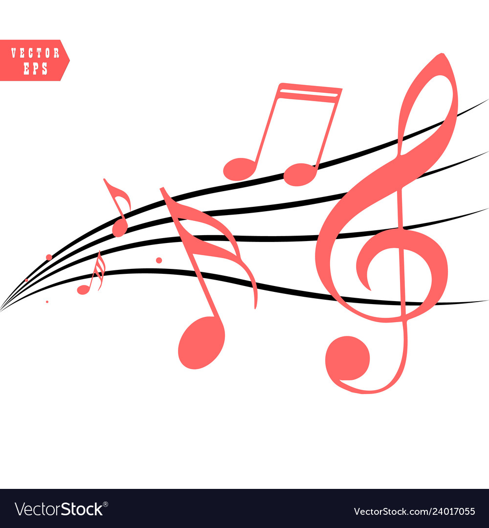 Red musical notes in flowing design elements Vector Image