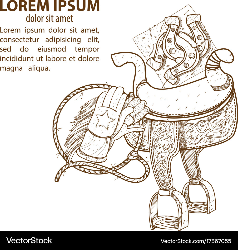 Wild west for coloring saddle gloves rope Vector Image